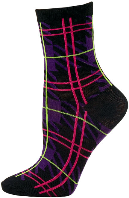 Women's Neon Plaid Crew Socks | Bright Colored Socks